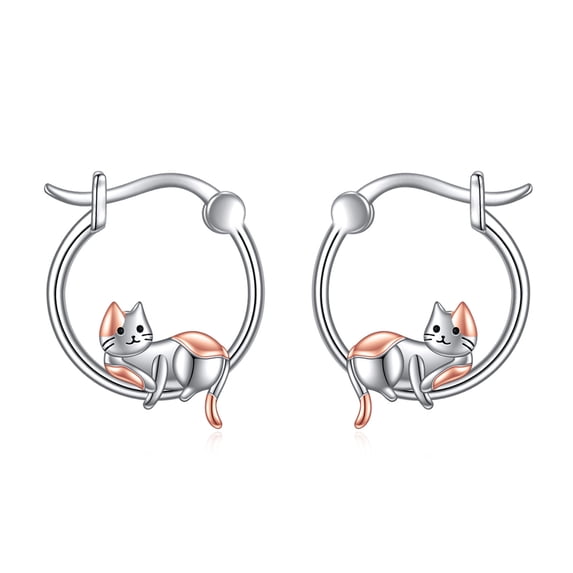 Cat Earrings 925 Sterling Silver Cat Hoop Earrings Cute Huggie Animal ...