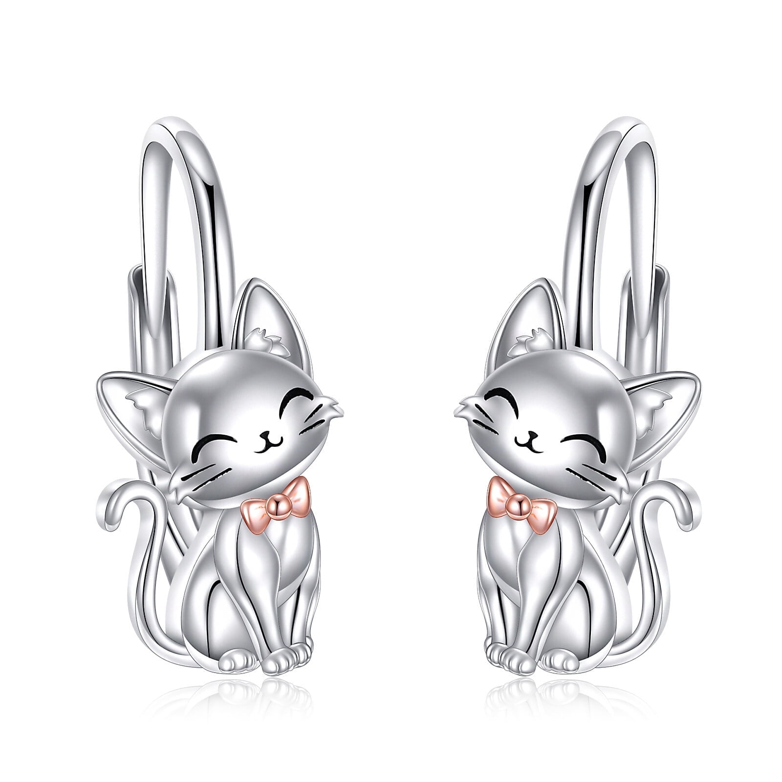 Cat Earrings 925 Sterling Silver Cat Leverback Earrings Animal Jewelry ...