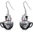 Cat Earrings for Women 925 Sterling Silver Black and White Cup Cat ...