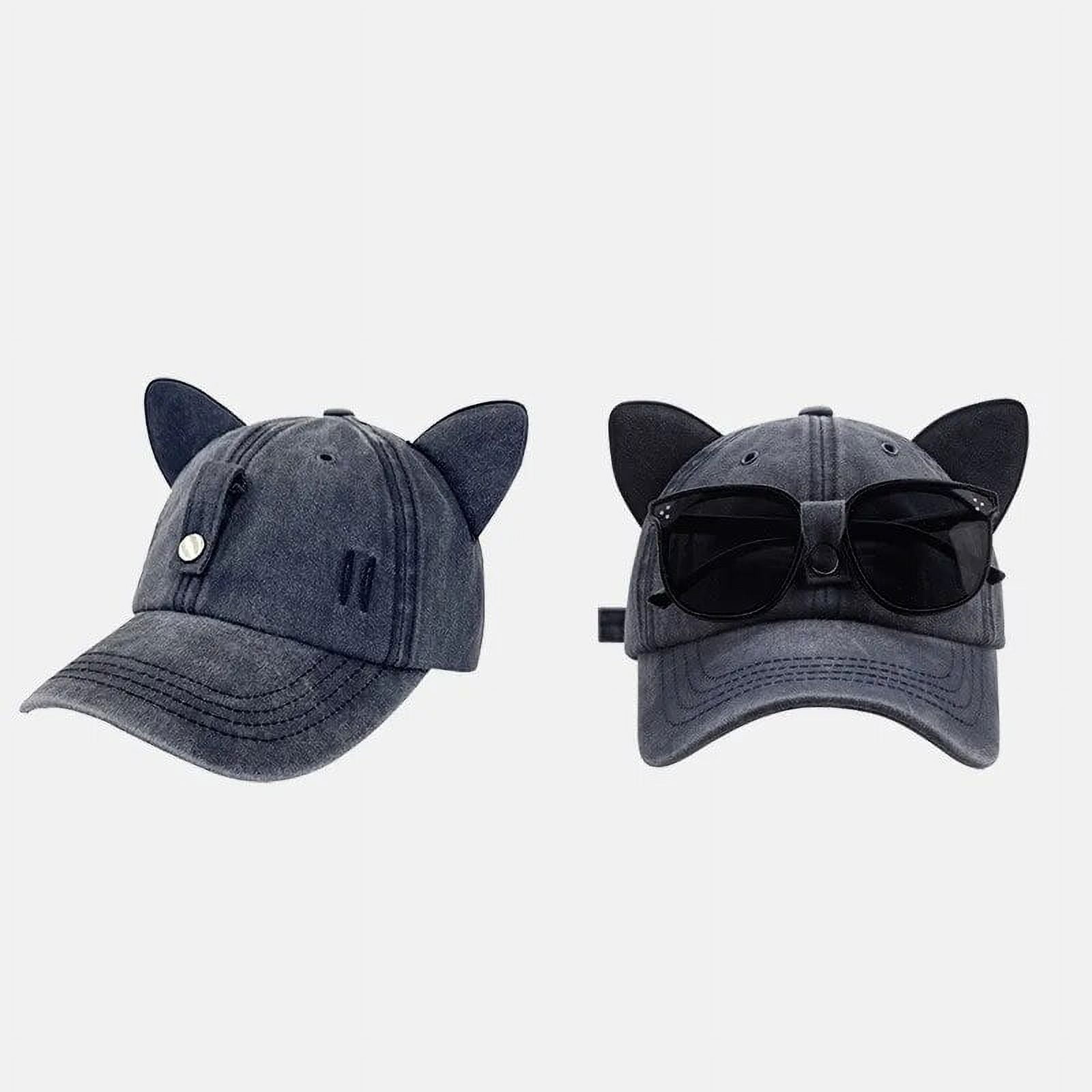 Cat Ears Aviator Glasses Baseball Cap Sunglasses Duck Tongue Cap Washed ...