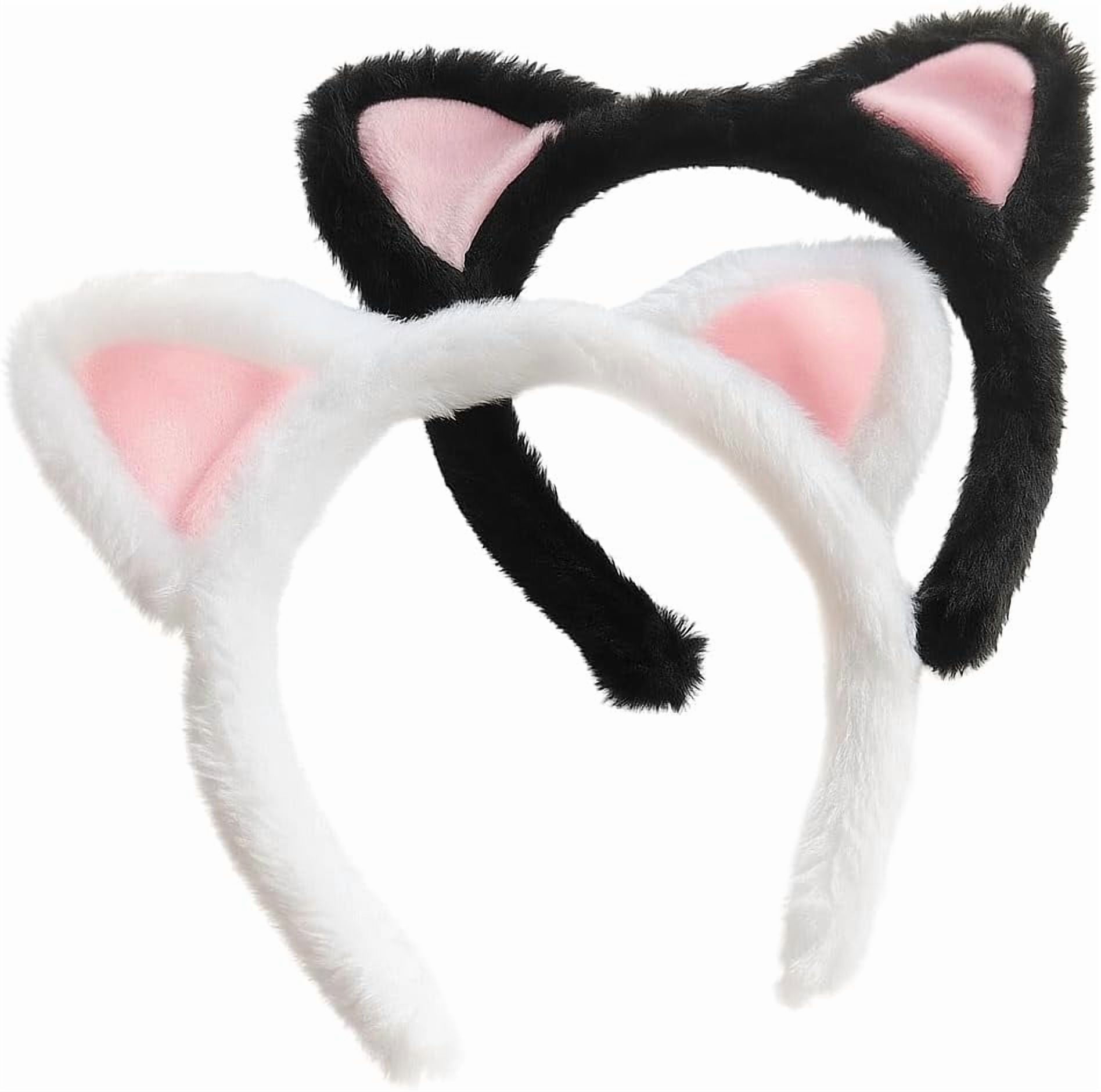 Cat Ears Headband 2-Pack – Plush Fuzzy Hairbands for Cosplay, Makeup ...