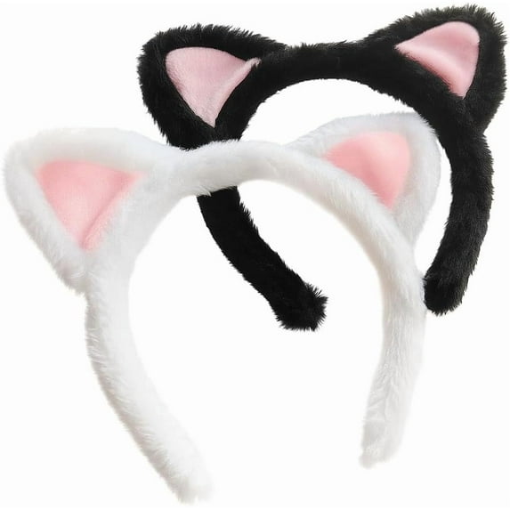 Cat Ears Headband 2-Pack – Plush Fuzzy Hairbands for Cosplay, Makeup ...