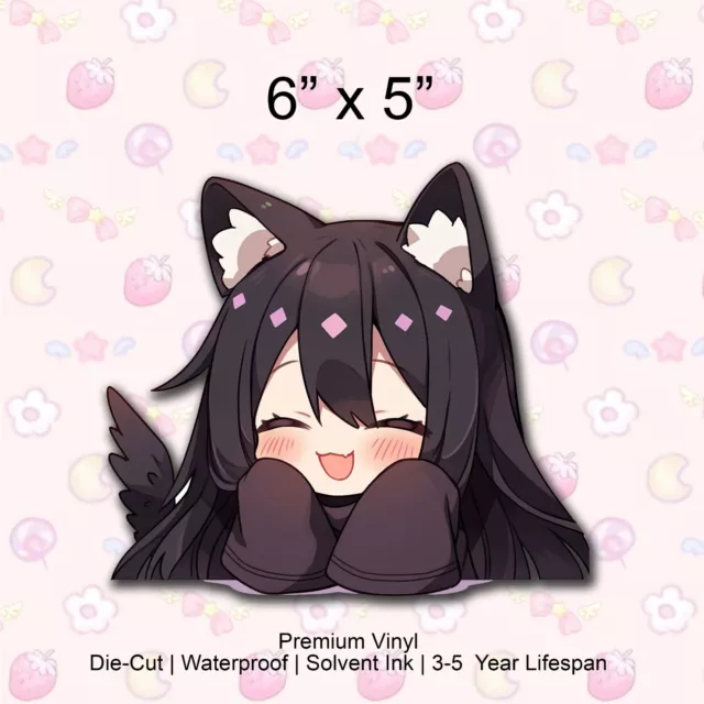 Cat Ears Sticker Black Hair Anime Girl Chibi Cute Vinyl Sticker Decal ...