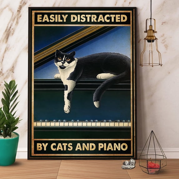 Cat Easily Distracted By Cats And Piano Paper Poster No Frame 24 x 36 ...