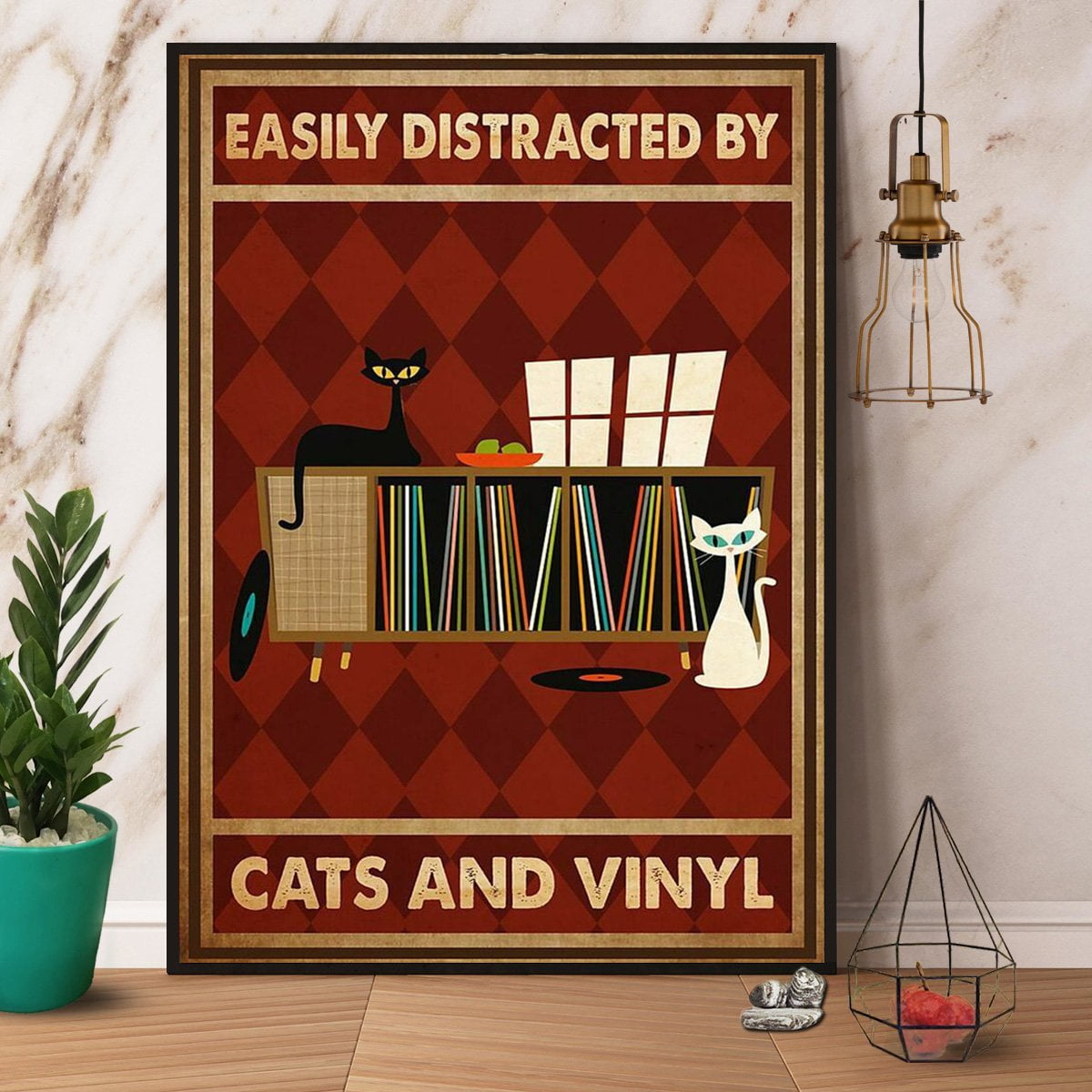 Cat Easily Distracted By Cats And Vinyl Vintage Vertical Paper Poster ...