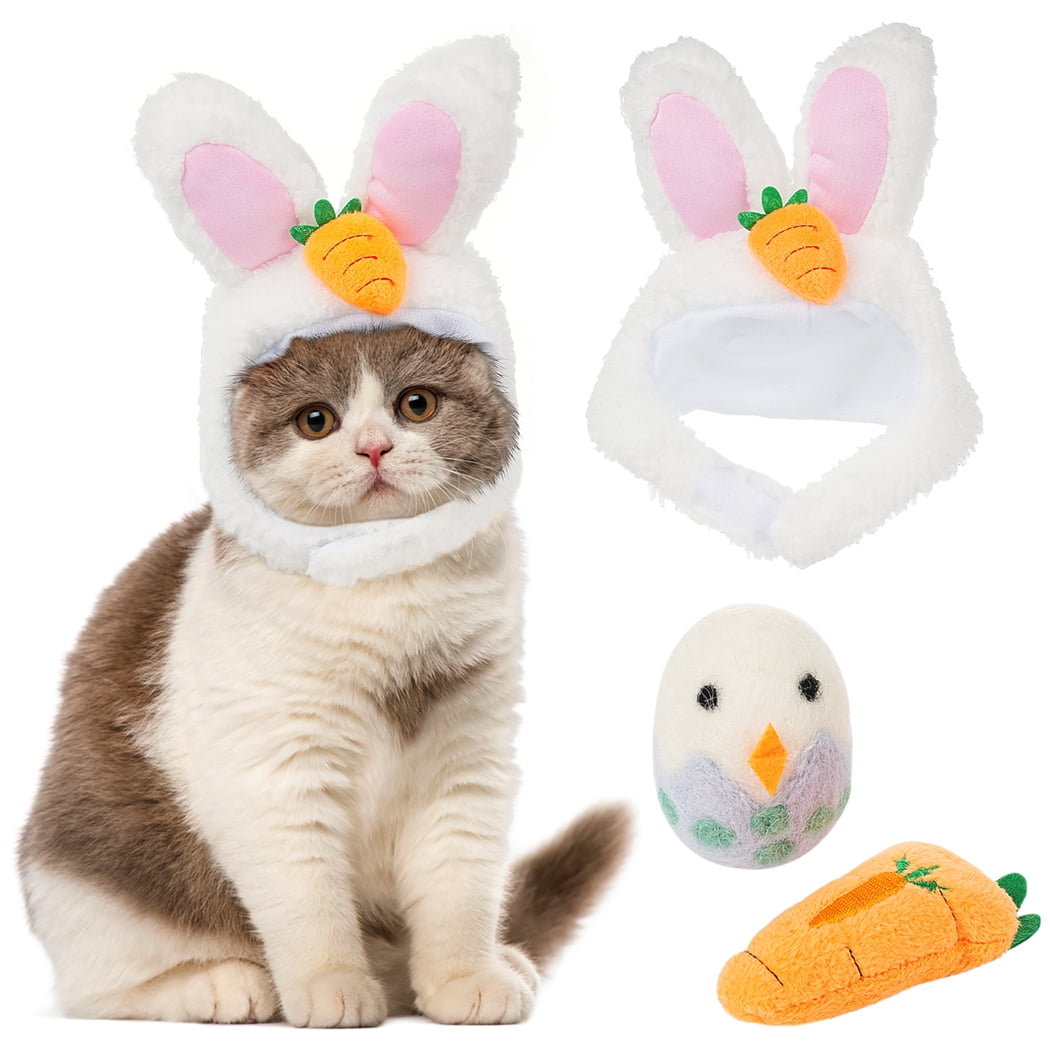 Cat Easter Costume Set, Cute Bunny Ears Hat & Easter Egg Carrot Toys ...