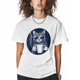 Cat Eat Coffee T Shirts for Women Short Sleeve Cotton Crewneck T-Shirt ...