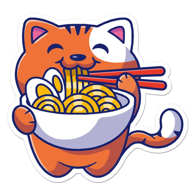 Cat Eating Ramen Sticker Indoor Outdoor Phone Decal Water Bottle ...