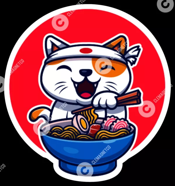 Cat Eating Ramon Noodles Sticker - Surfboard Skateboard Beach Locker ...