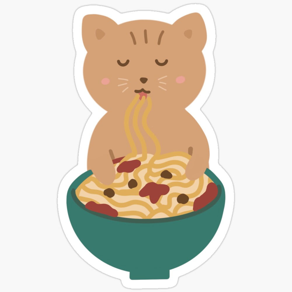 Cat Eating Spaghetti Sticker Phone Decal Water Bottle Stickers Car ...