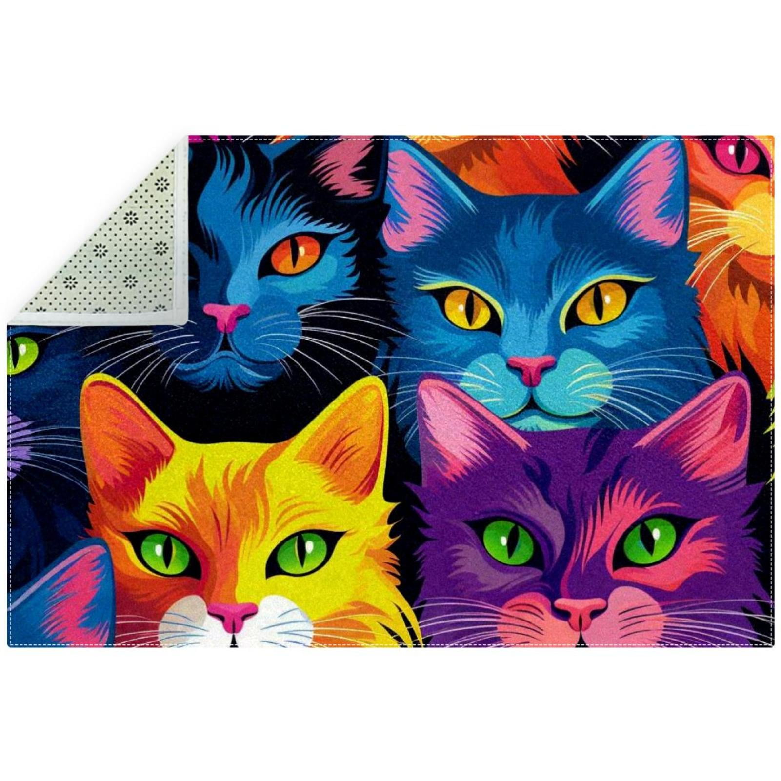 Cat Elegant Polyester Indoor Rug - Soft Floor Mat with Right-Angle ...