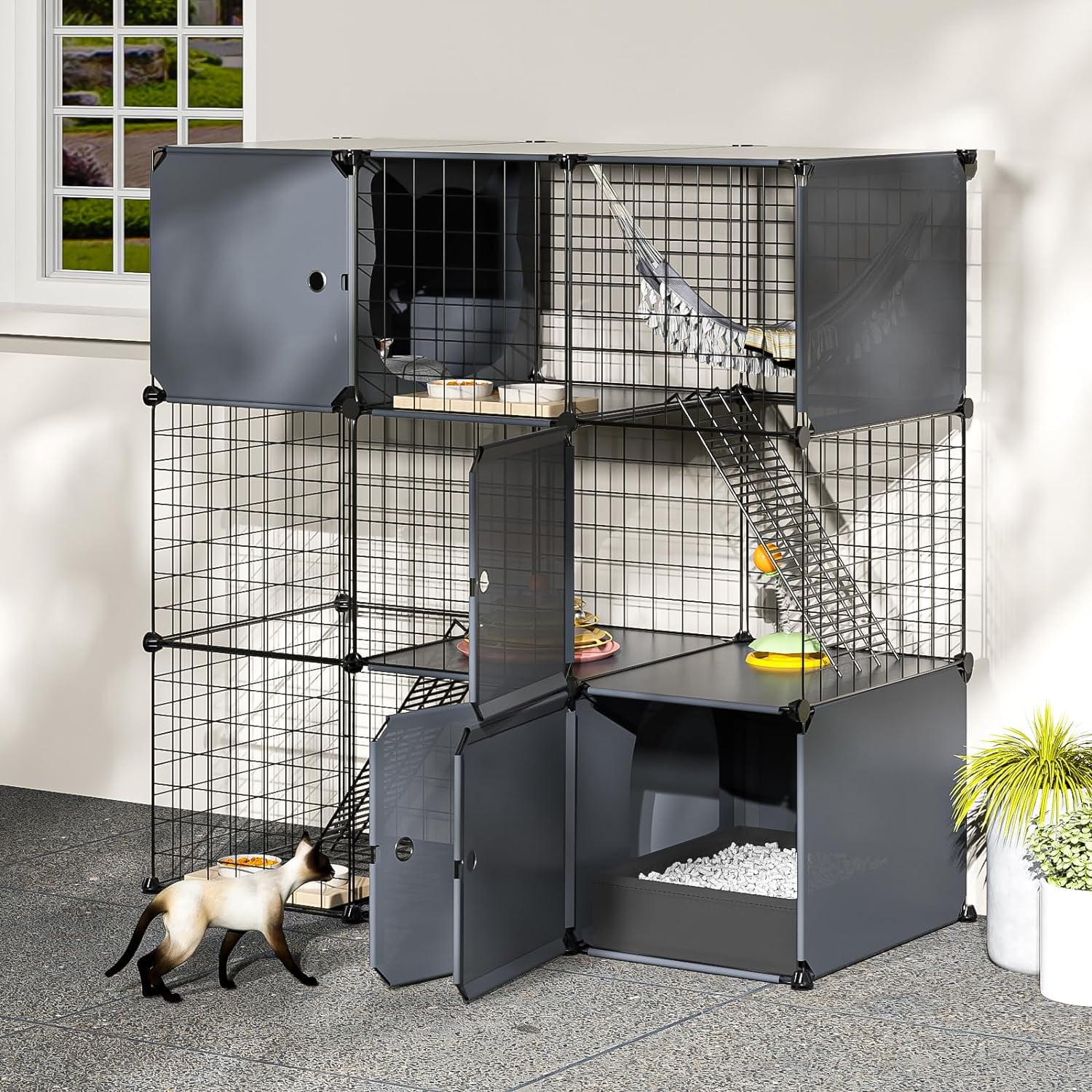 Cat Enclosure Cat Cage Indoor with Litter Box,3-Tier Large Playpen ...