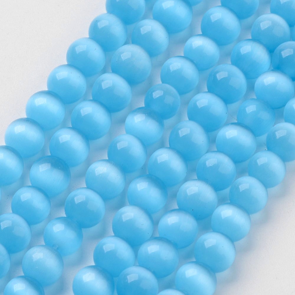 Cat Eye Beads Round Deep Sky Blue 6mm Hole: 1mm about 66pcs/strand 15.5 ...