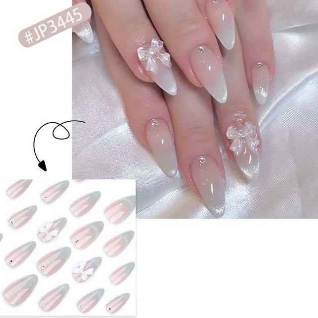 Cat-Eye French Press-On Short Nails Almond Shape with Nail Glue ...