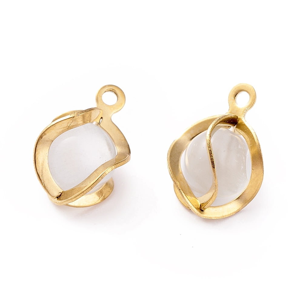 Cat Eye Pendants with 304 Stainless Steel Findings Round Golden 11 ...