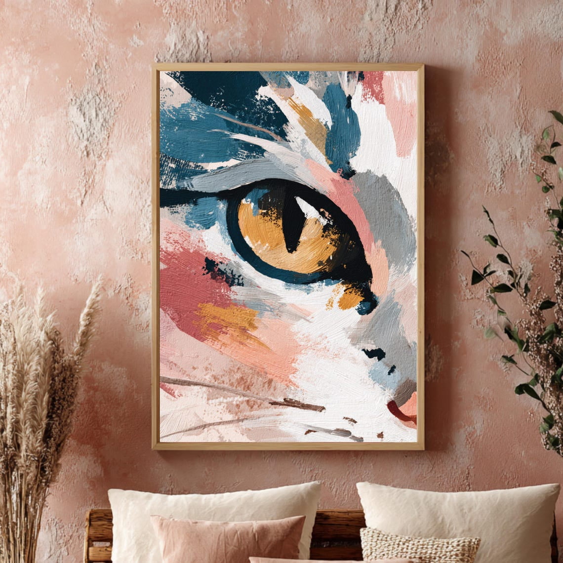 Cat Eye Poster – Bohemian Cat Art In And Textured Style Abstract Boho ...