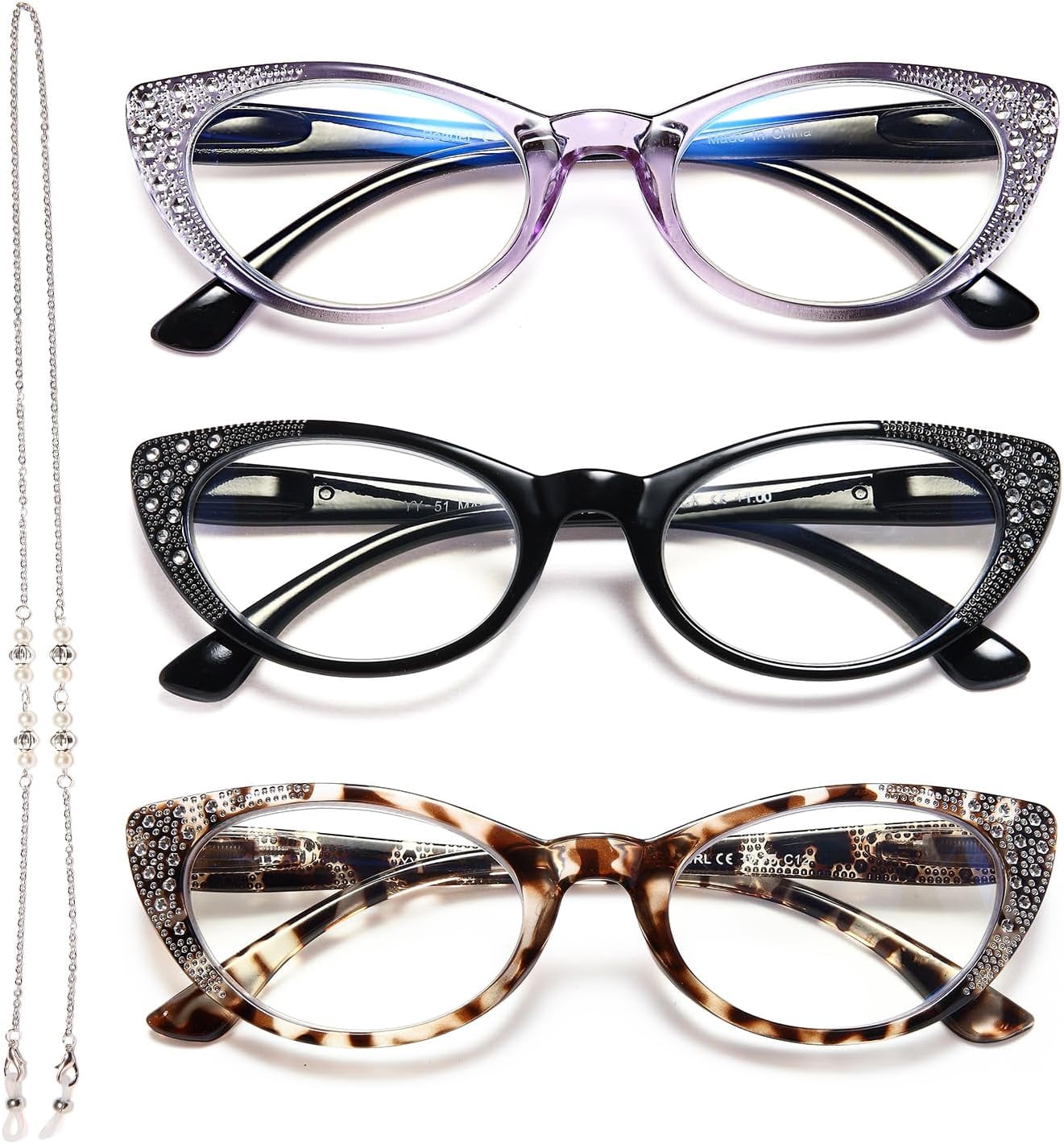 Cat Eye Reading Glasses for Women - Blue Light Blocking 3 Pack Ladies ...
