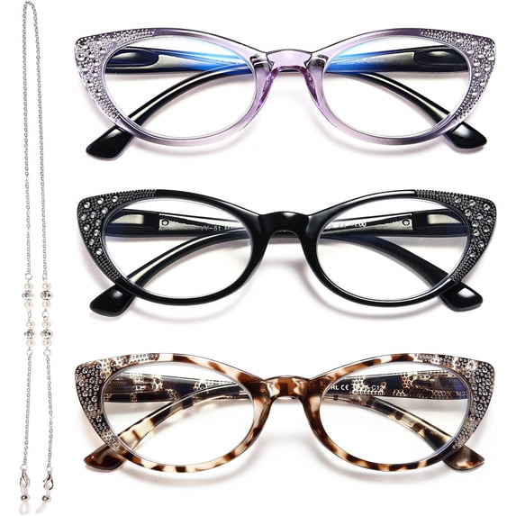 Cat Eye Reading Glasses for Women - Blue Light Blocking 3 Pack Ladies ...