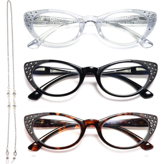 Cat Eye Reading Glasses for Women - Blue Light Blocking 3 Pack Ladies ...