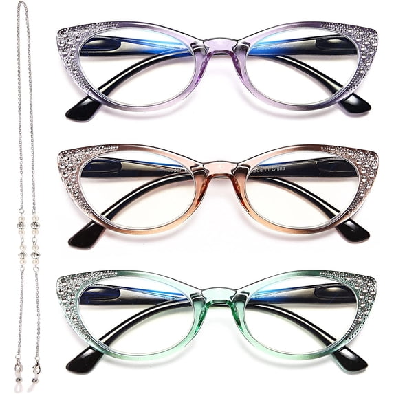 Cat Eye Reading Glasses for Women - Blue Light Blocking 3 Pack Ladies ...