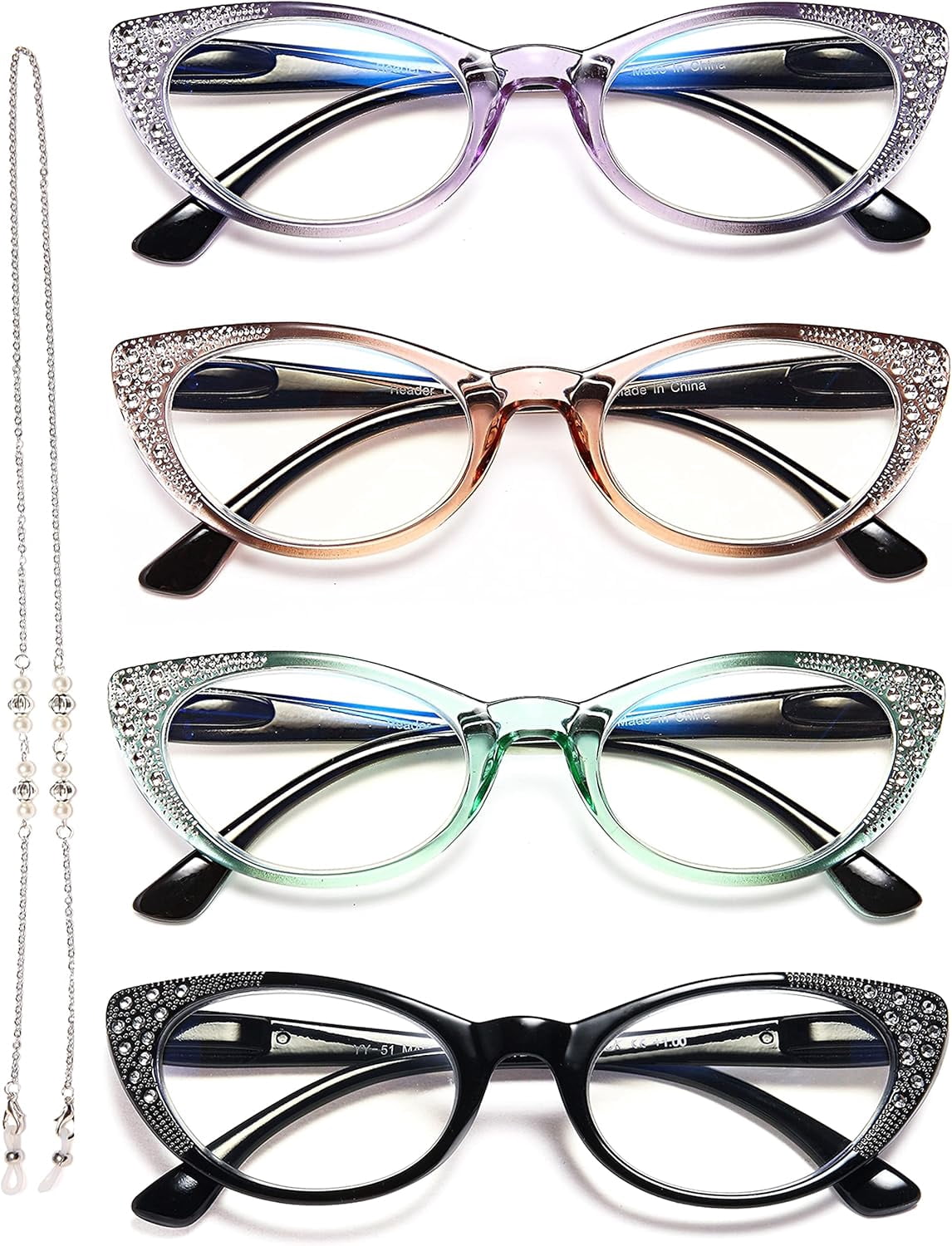 Cat Eye Reading Glasses for Women - Blue Light Blocking 3 Pack Ladies ...