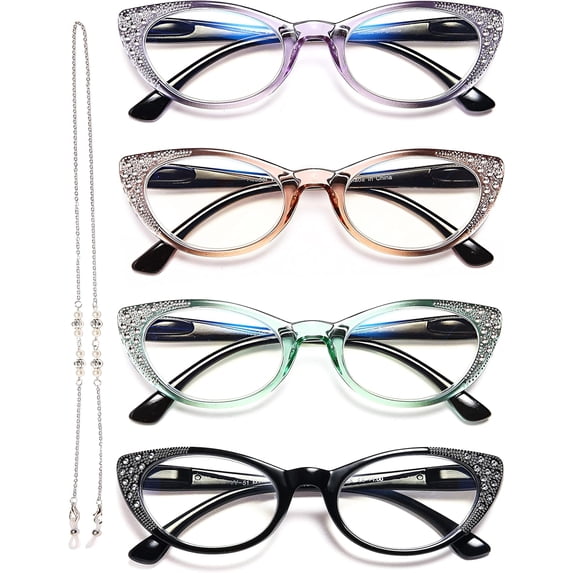 Cat Eye Reading Glasses for Women - Blue Light Blocking 3 Pack Ladies ...