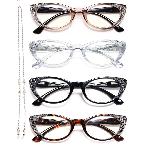 Cat Eye Reading Glasses for Women - Blue Light Blocking 3 Pack Ladies ...
