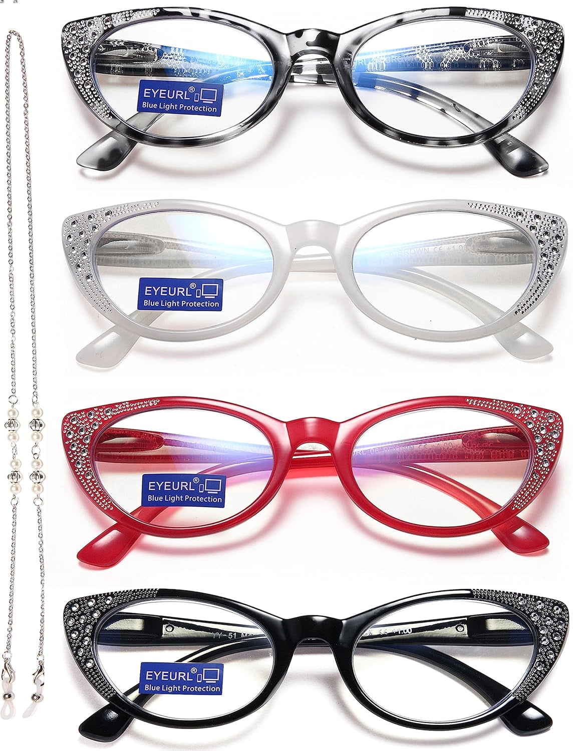 Cat Eye Reading Glasses for Women - Blue Light Blocking 3 Pack Ladies ...