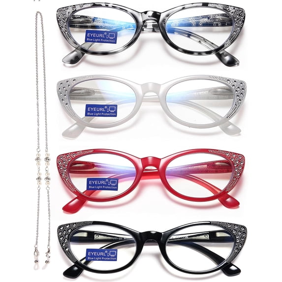 Cat Eye Reading Glasses for Women - Blue Light Blocking 3 Pack Ladies ...