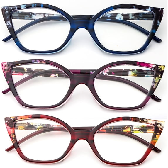 Cat Eye Reading Glasses for Women 3 Pack Anti Blue Light Computer ...