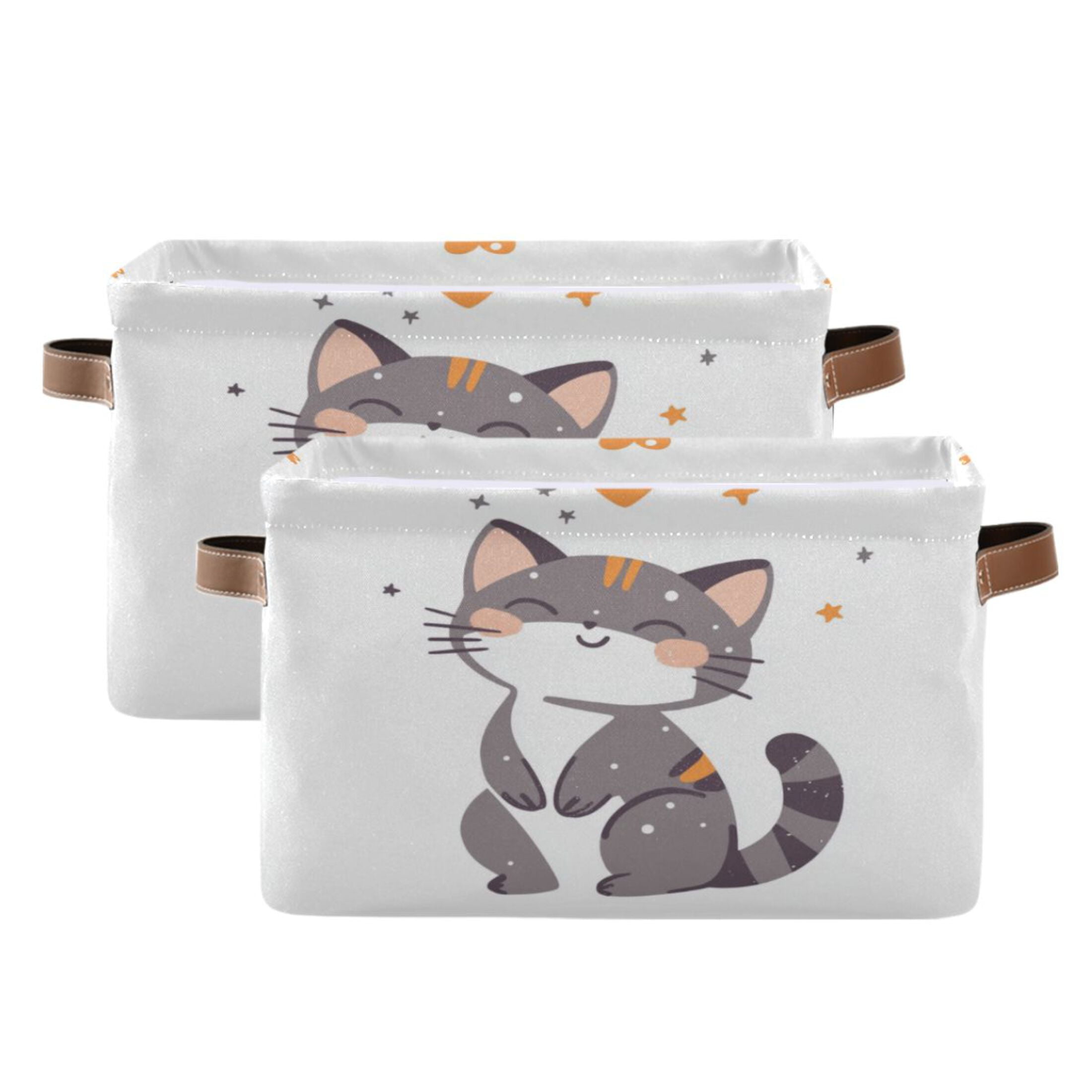 Cat with Eyes Closed and Smiling Foldable Storage Basket,Canvas Fabric ...