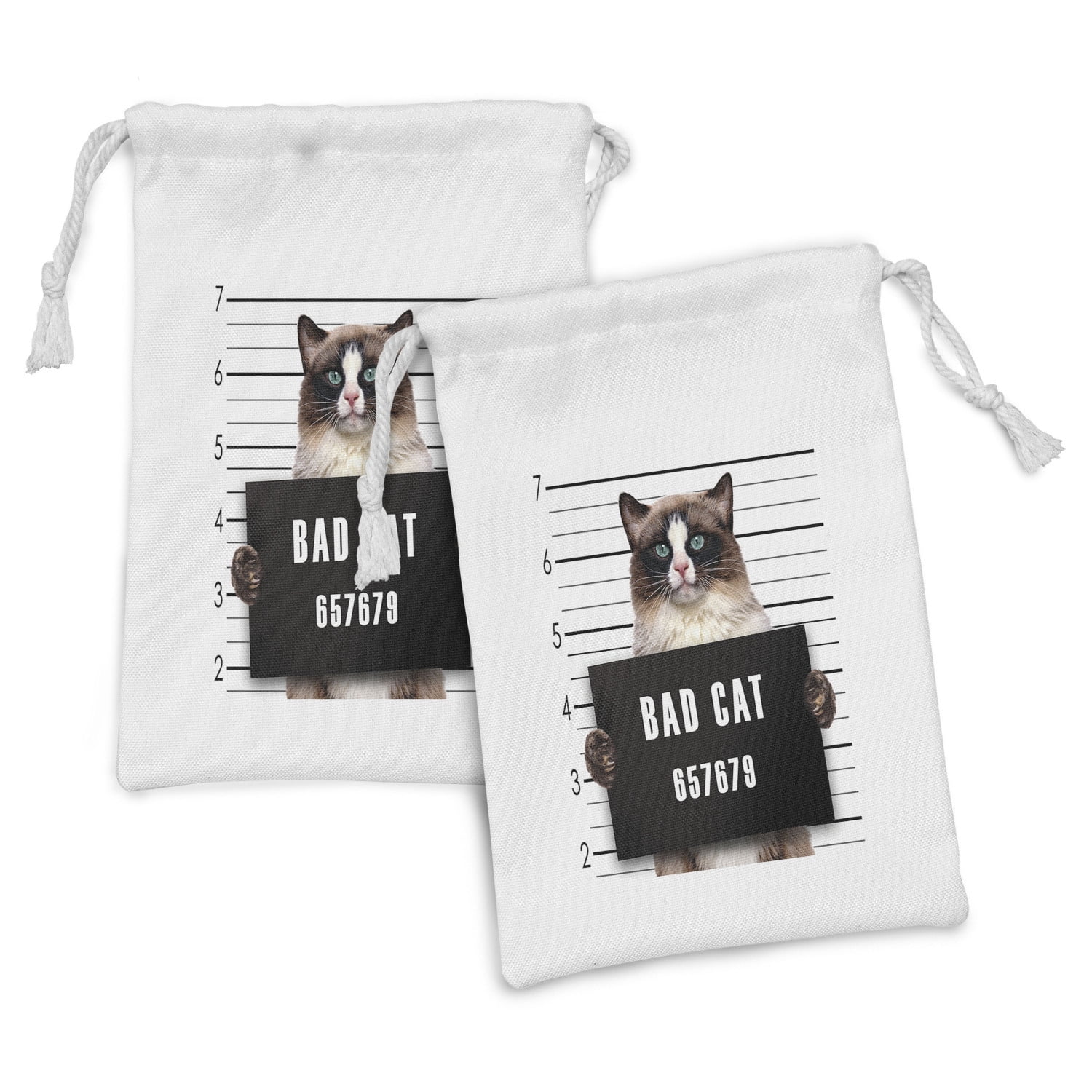 Cat Fabric Pouch Set of 2, Bad Gang Cat in Jail Kitty Under Arrest ...