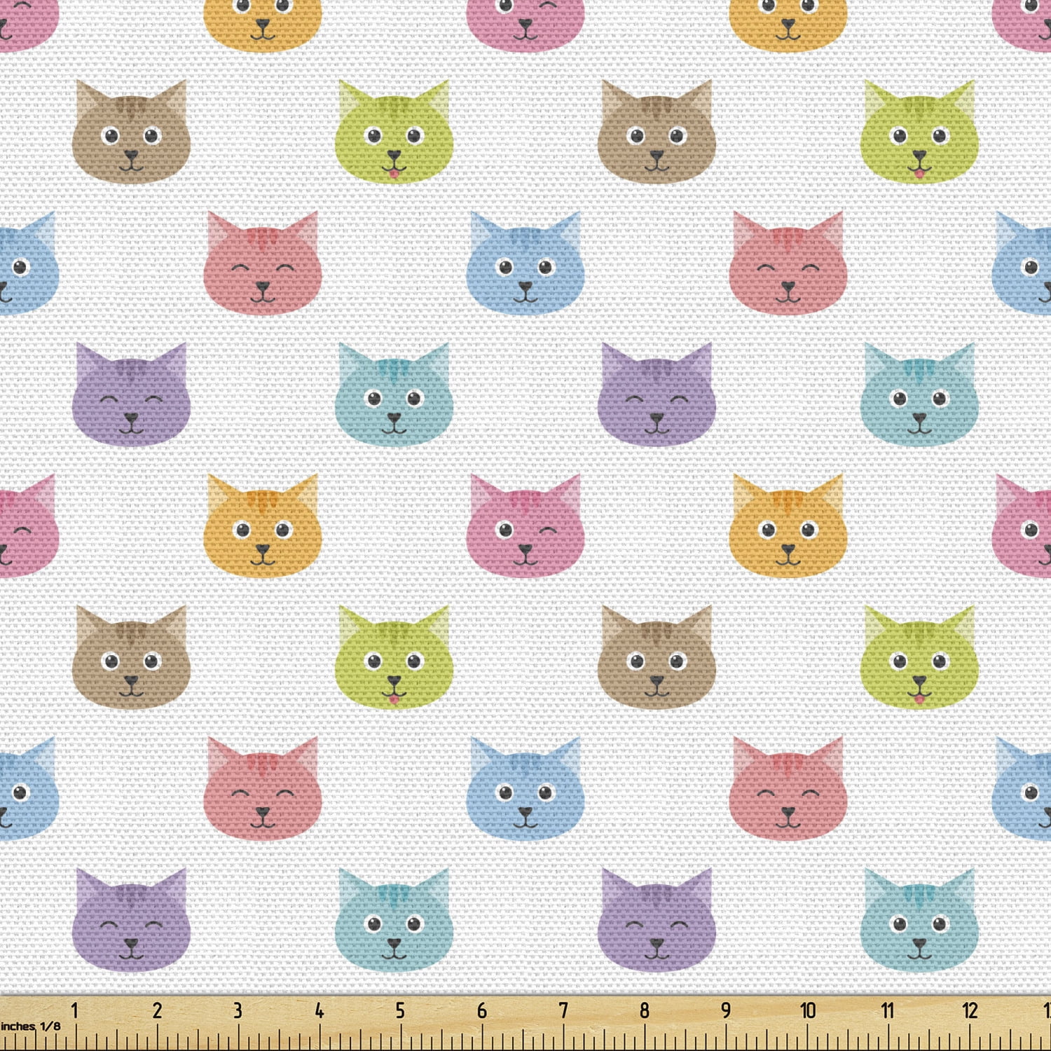 Ambesonne Cat Fabric by the Yard Upholstery, Colorful Faces, 1 Yard ...