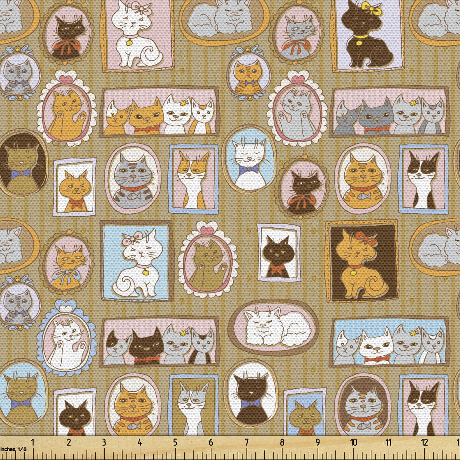 Ambesonne Cat Fabric by the Yard Upholstery, Family Tree of Kitty Humor ...