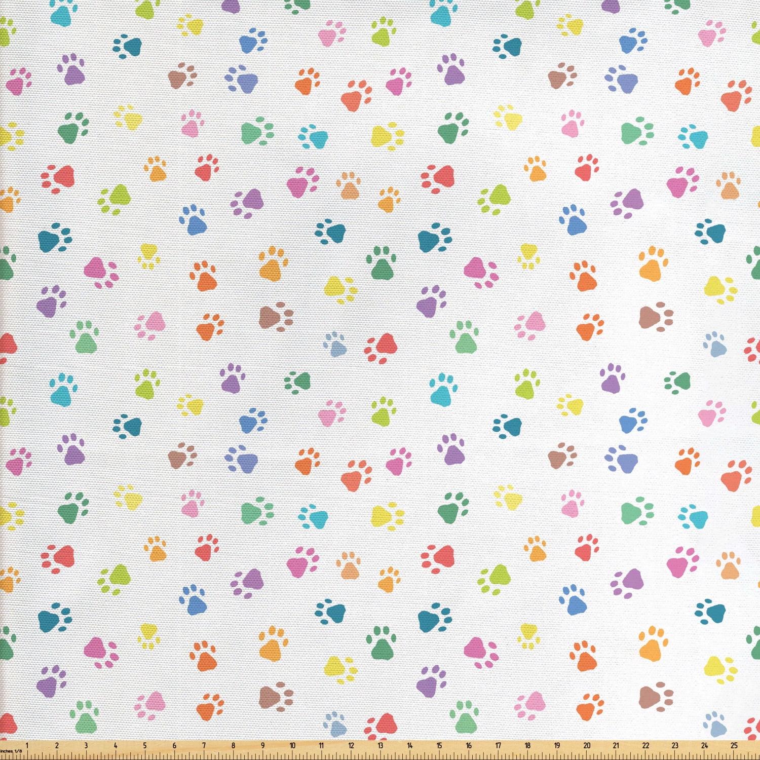 Cat Fabric by the Yard, Footprints of Cats and Dogs Lively Colored Paws ...