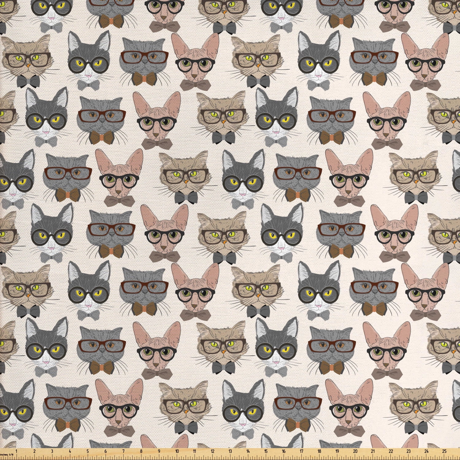 Ambesonne Cat Fabric by the Yard Upholstery, Hipster Nerd Characters, 5 ...
