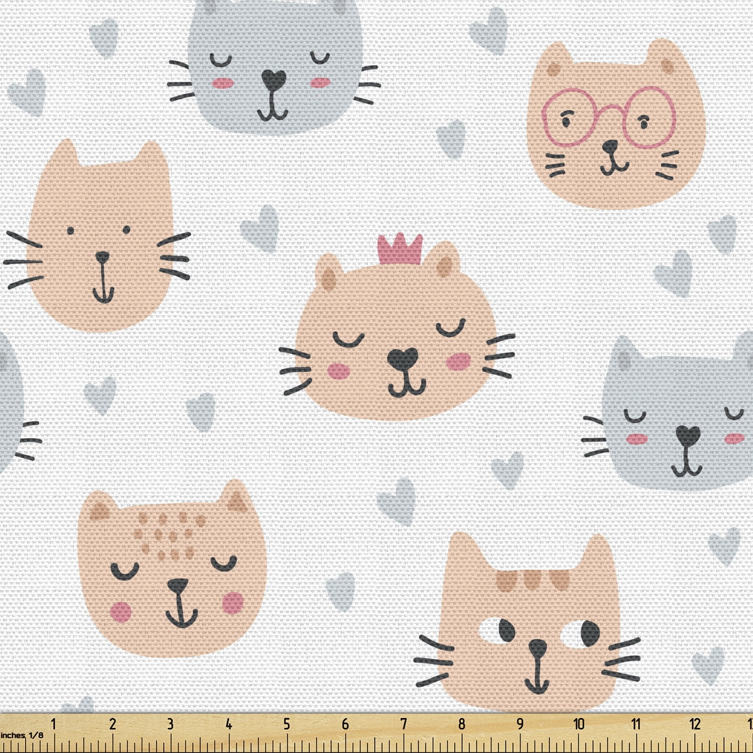 Ambesonne Cat Fabric by the Yard Upholstery, Doodle Style Pet Theme, 1 ...