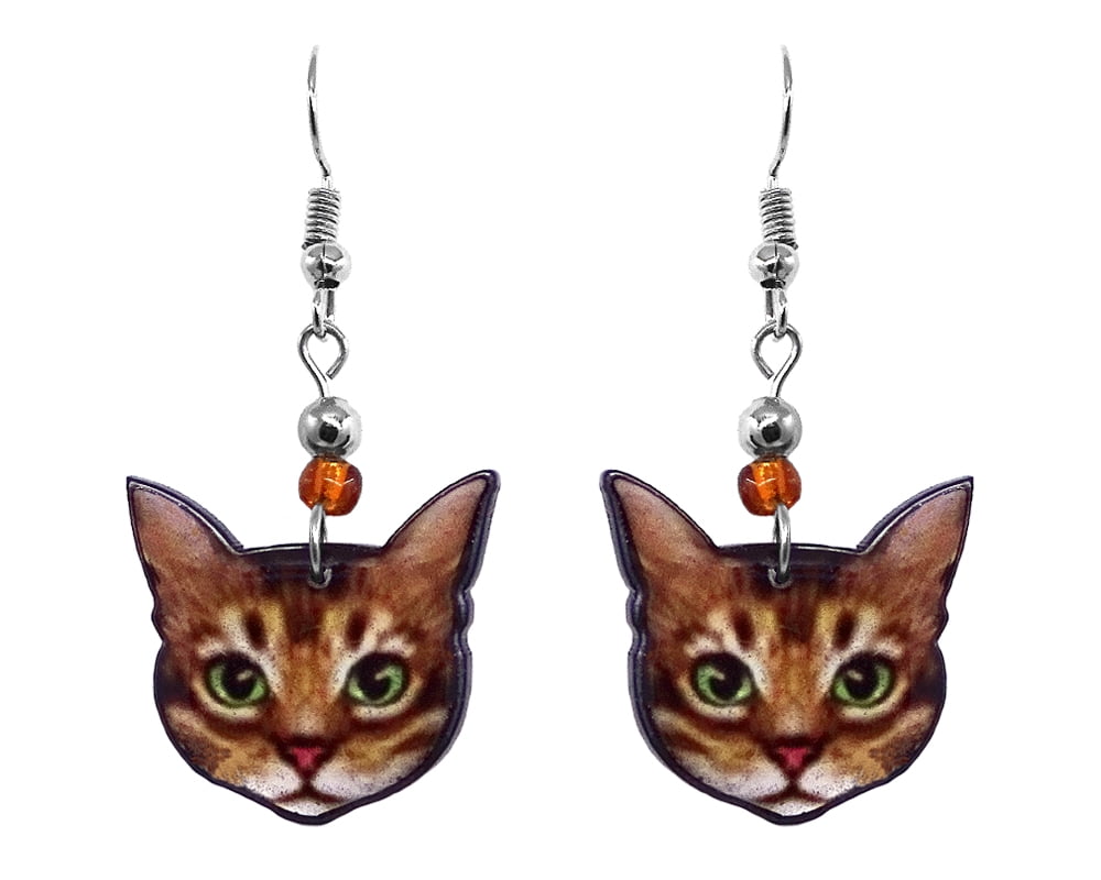 Cat Face Animal Graphic Dangle Earrings - Womens Fashion Handmade ...