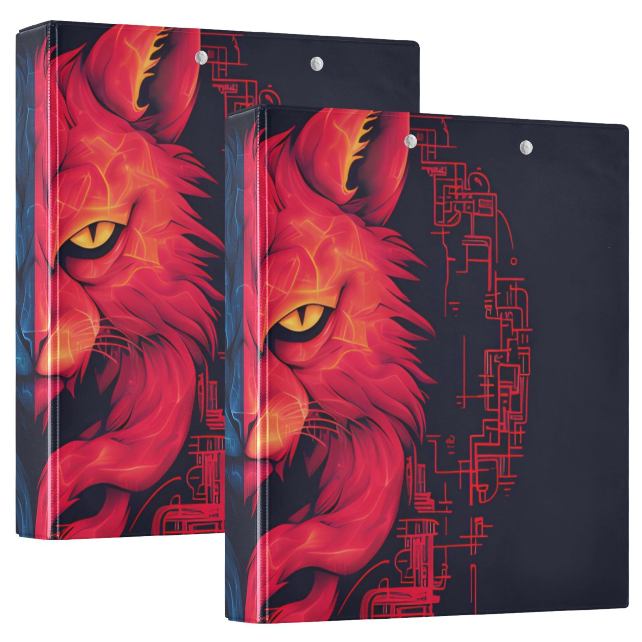Cat Face Blue and Red 3 Ring Binders 1.5 inch Hardcover File Folders ...