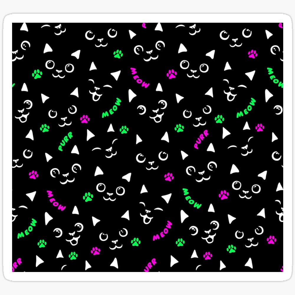 Cat Face Cat Paws Neon Sticker Phone Decal Water Bottle Stickers Car ...