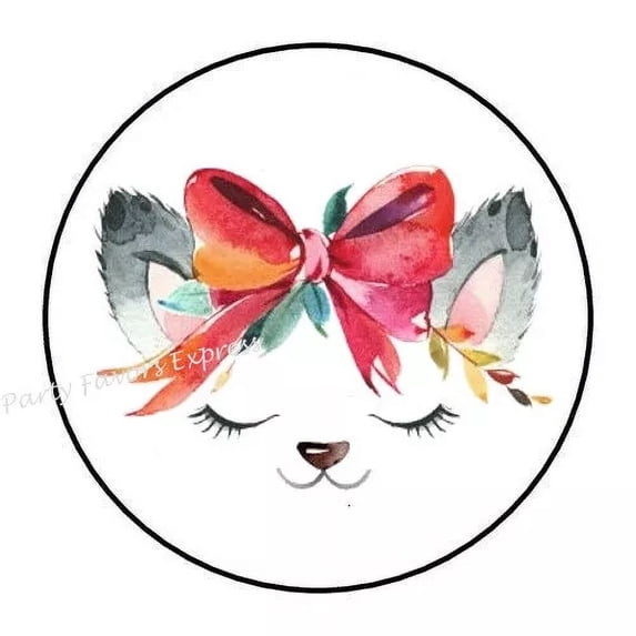 Cat Face Red Bow Stickers Party Favors Phone Decal Water Bottle ...