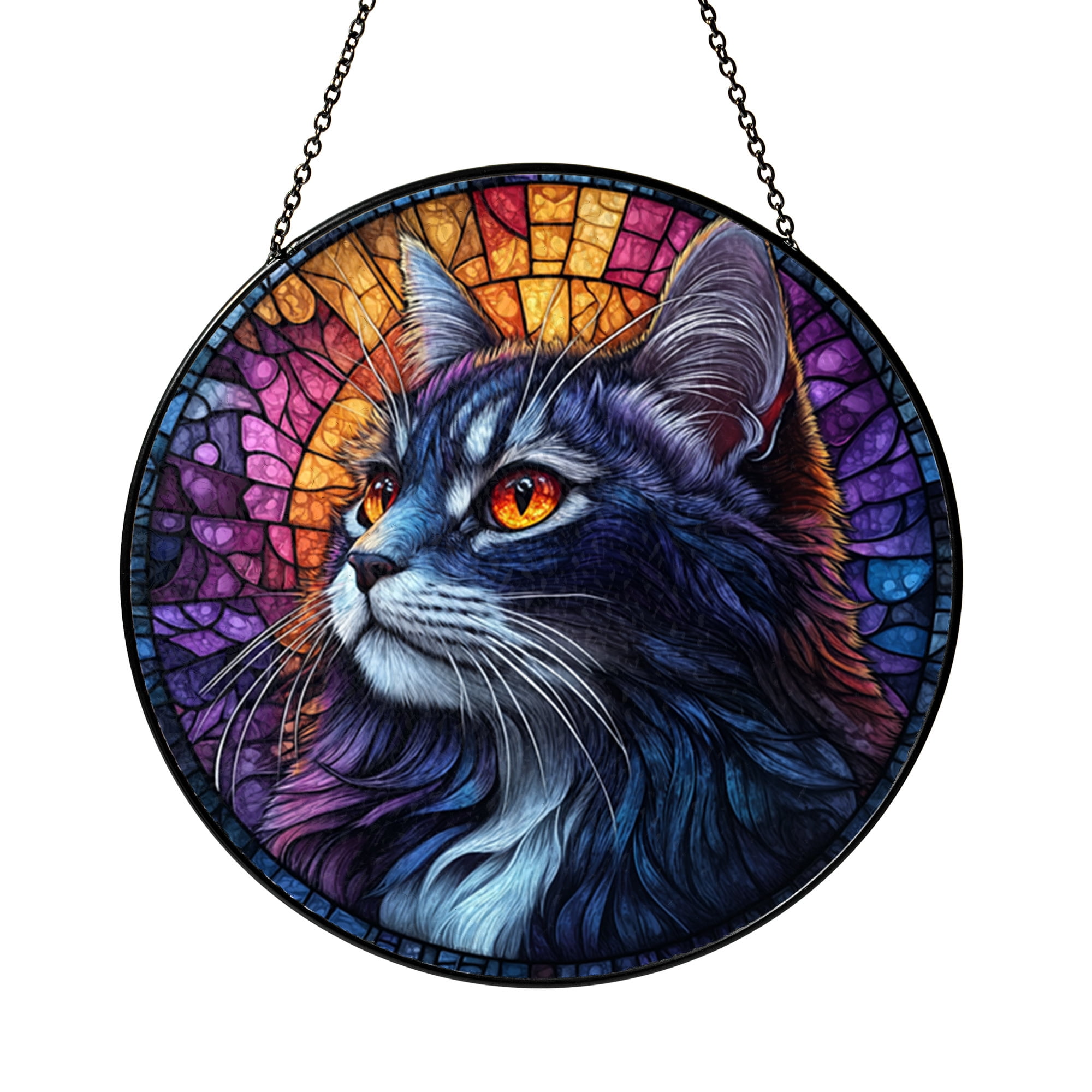 Cat Face Stained Glass Suncatcher, Decorative Feline Window Hanging Art ...
