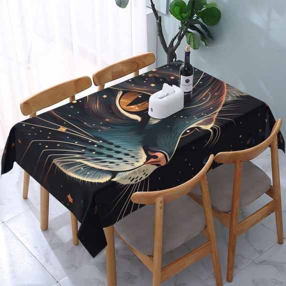 Cat Face Starry Cute Kitty Rectangular Tablecloth 54"x 72" Waterproof ...