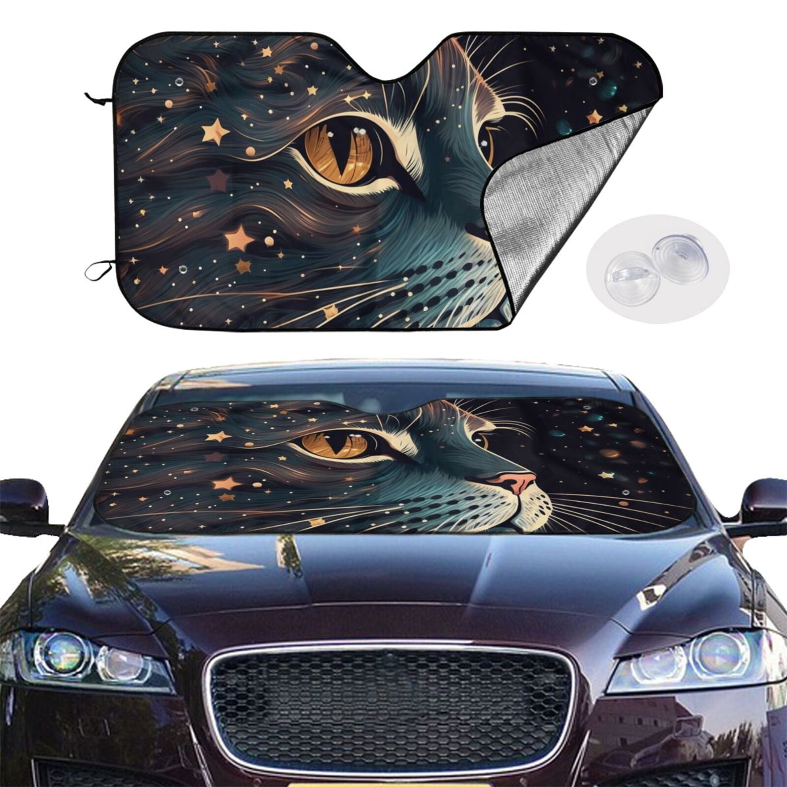 Cat Face Starry Cute Kitty Windshield Sunshade Sun Shade Front Window ...