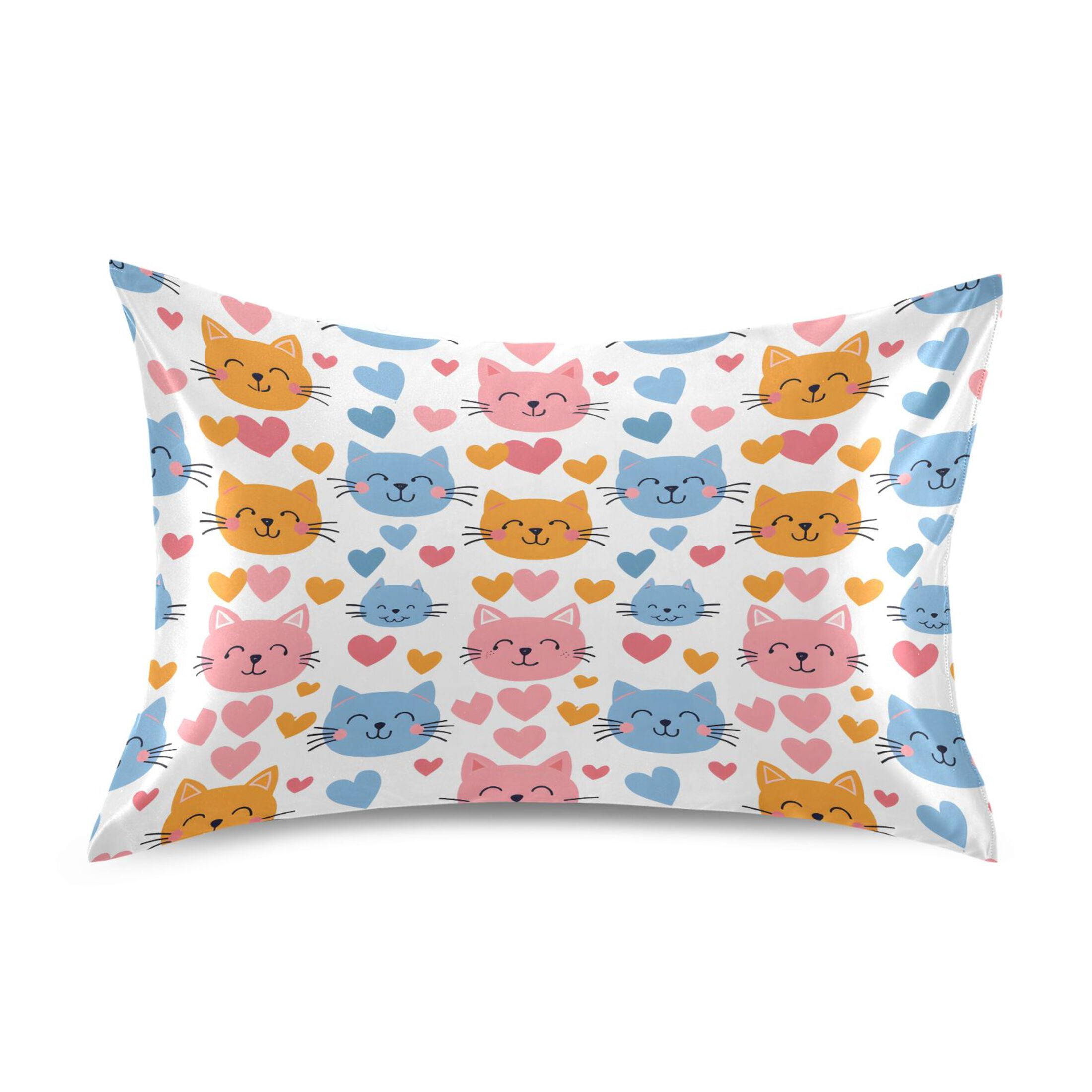 Cat Face and Love Pillowcase King Size 40''x20'' Satin Double-Sided ...