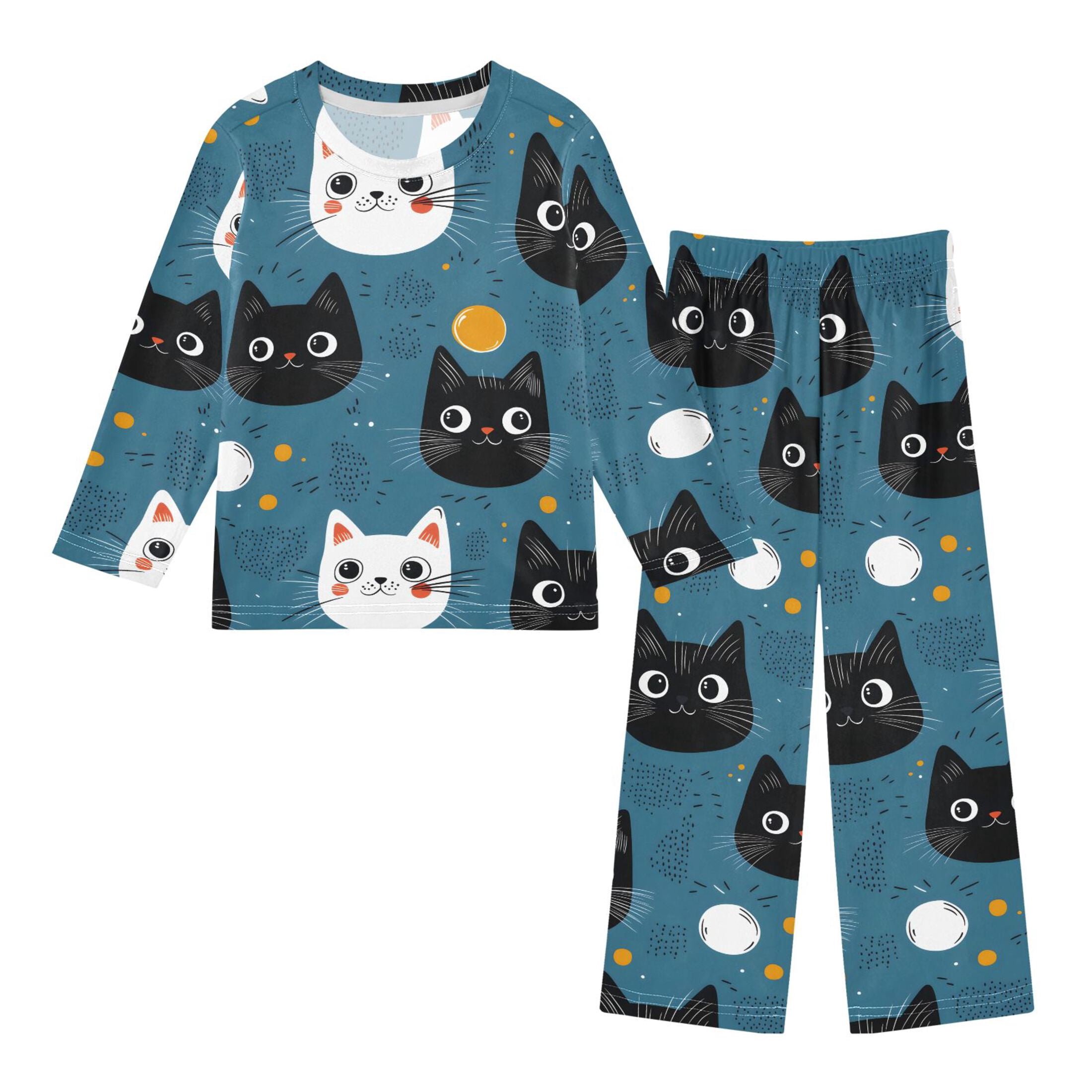 Cat Faces Cozy Soft Long Sleeves Top and Pants 2 Piece Cool Pjs Pajamas ...