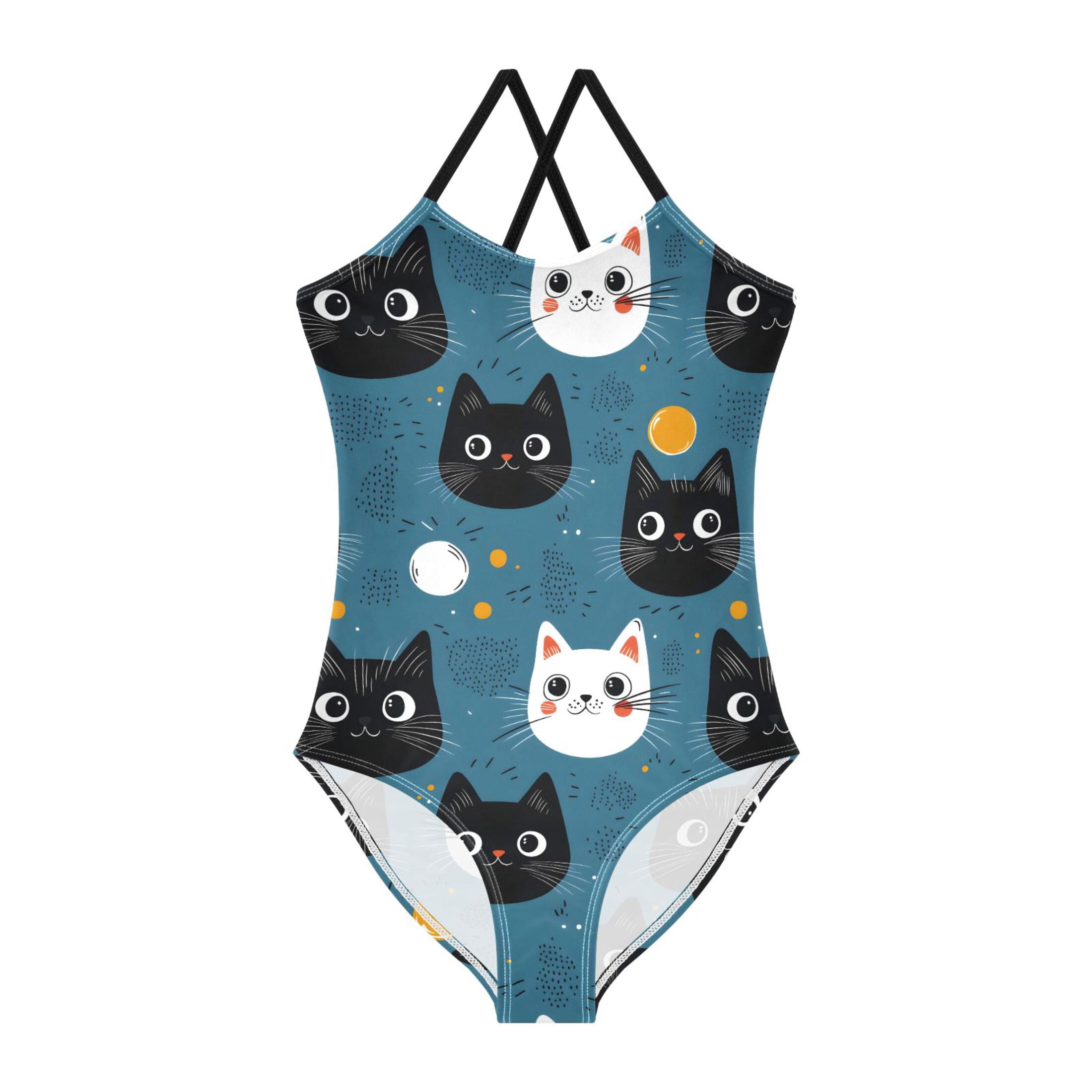Cat Faces Pattern Girls' One-Piece Swimwear 3T-10T Soft Stretchy for ...