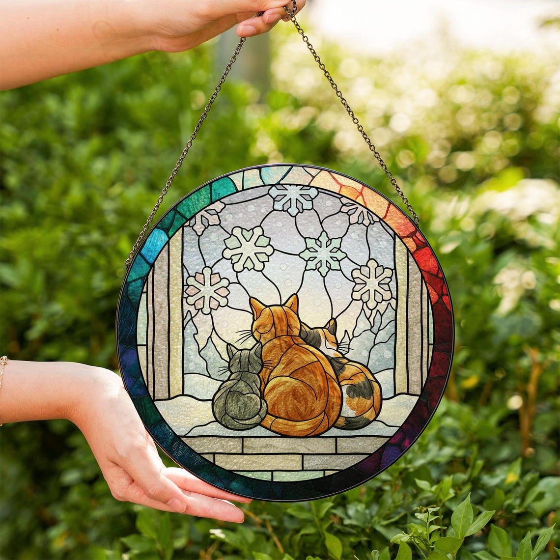 Cat Family Glass Suncatcher, Pet Window Hanging Home Decor Cat Mom, 7.9 ...