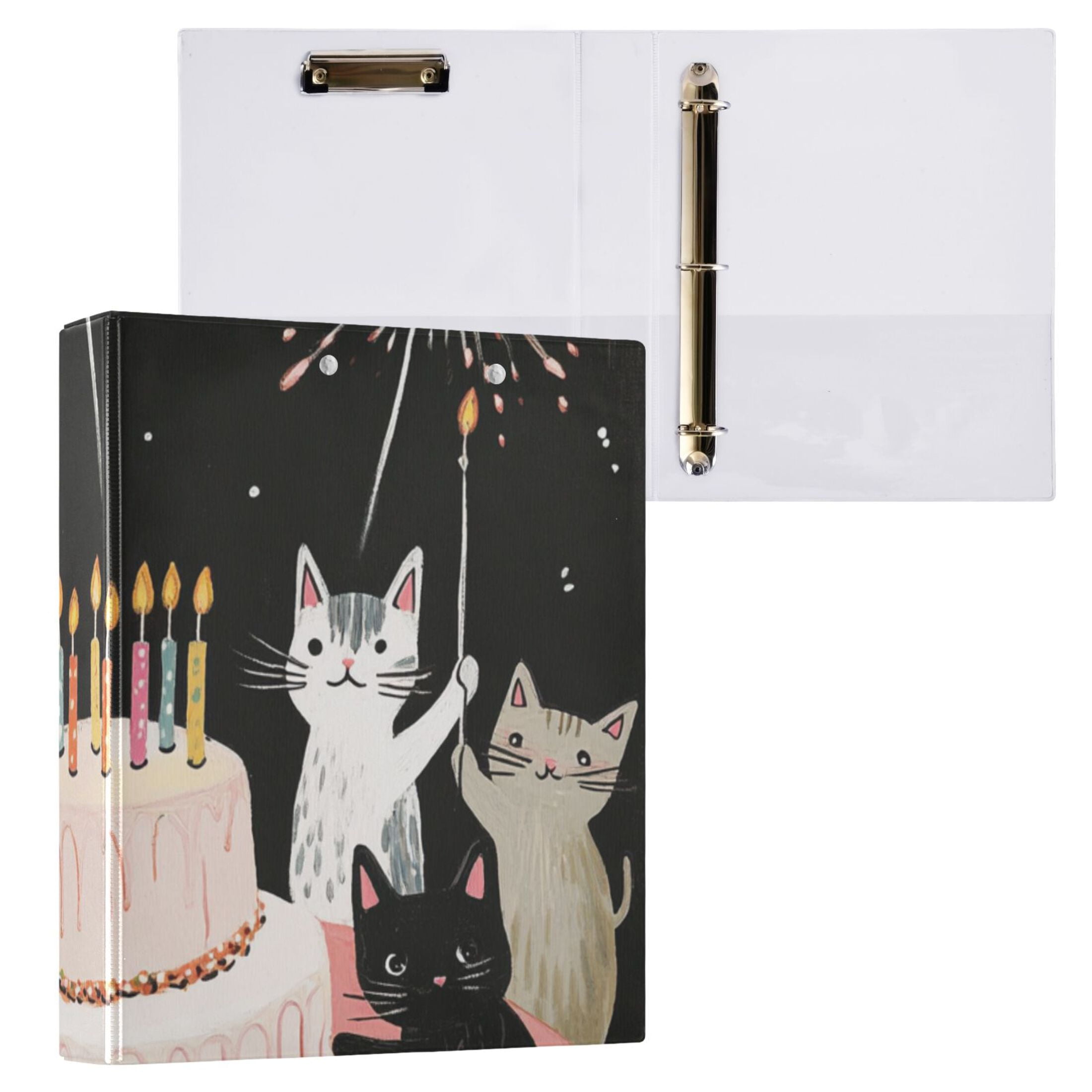 Cat Family and Birthday Cake 3 Ring Binders 1.5 inch Hardcover File ...