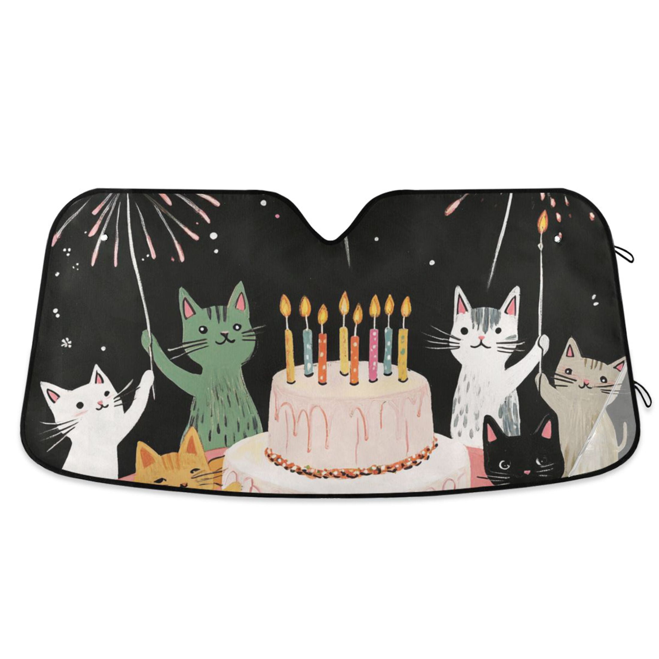 Cat Family and Birthday Cake Car Windshield Sun Shade Reflector ...